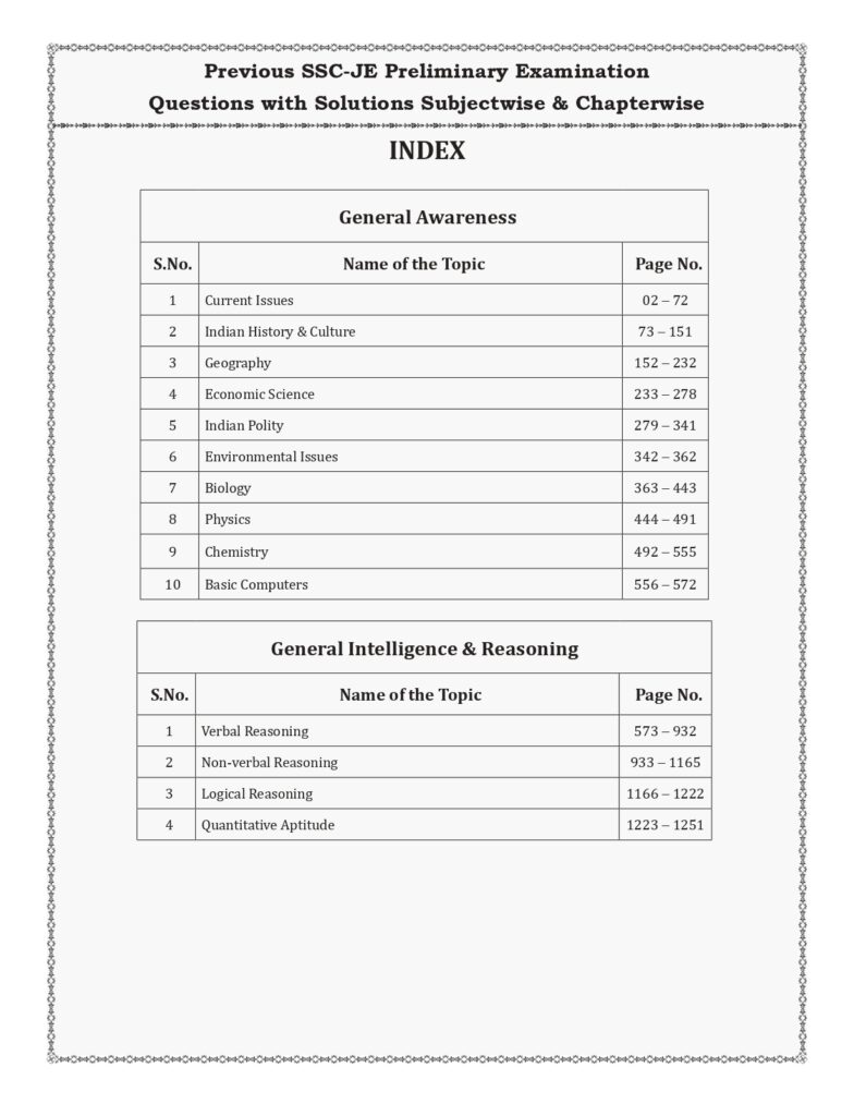 SSC JE Prelims General Awareness, General Intelligence and Reasoning ...